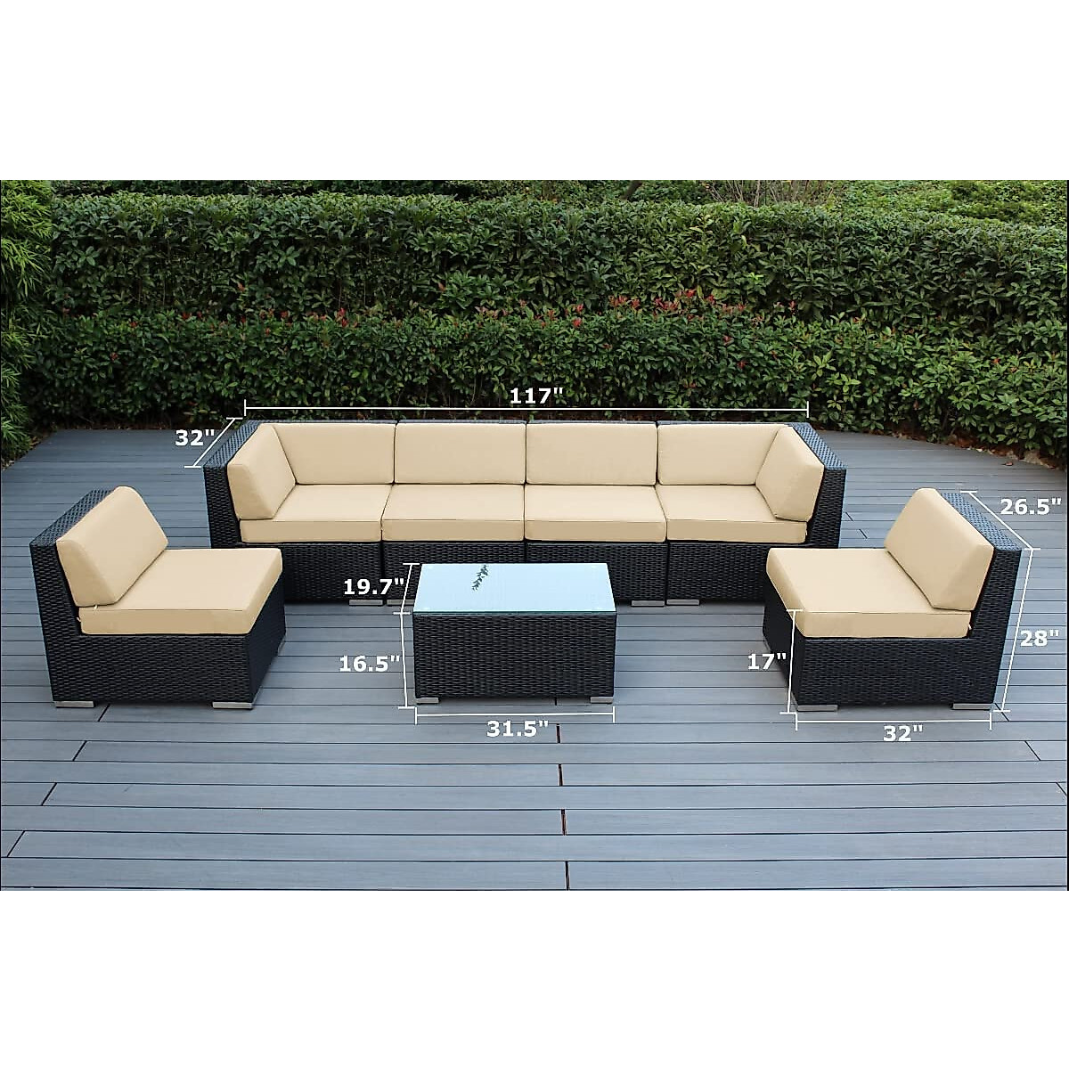 Ohana 7-Piece Outdoor Patio Furniture Sectional Conversation Set, Black Wicker with Gray Cushions - No Assembly with Free Patio Cover