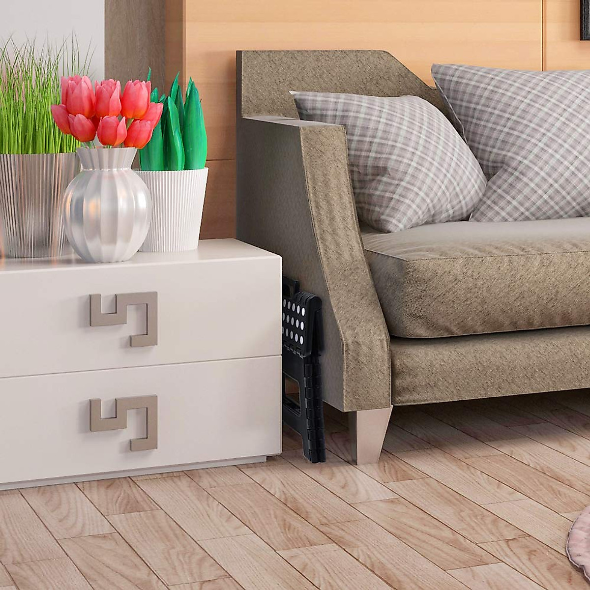 ACSTEP Folding Step Stool 9'' Tall Kids Step Stool Holds Up to 300 lb Plastic Foldable Step Stools for Kids Non-Slip Surface with Carry Handle Collapsible Stool for Home and Outdoor(Black)