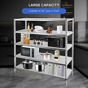 Garvee Stainless Steel Shelves,60x18x72 in Storage Shelf 5-Tier Heavy Duty Adjustable Shelf Unit with Adjustable Height and Vent Holes for Kitchen Garage Office Restaurant,330lb Per Shelf