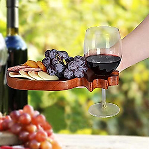 Primeware Wine Appetizer Plate Set - Mahogany Wood Wine Bottle Shaped Serving Platters With Display Stand Hold Meat, Cheese, Fruit, Wine Glasses