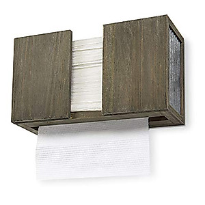 MyGift Paper Towel Holder Countertop, Vintage Reclaimed Style Gray Wood and Galvanized Metal Tabletop or Wall Mounted Folded Paper Towel Dispenser