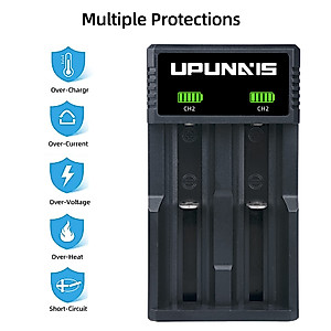 18650 Battery Charger, 2 Slot Universal Battery Charger for 3.7V Type C Li-ion Rechargeable Batteries 18650 10440 18350 17500 17650 16340 14500 20700, Universal Batteries Charger