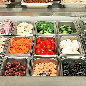 JAPCHET 6 Pack Stainless Steel Steam Pan 1/6 Size, Anti-Jam Steam Table Pan, Hotel Pans 1/6 Restaurant Buffet Trays for Catering, 4 Inch Deep