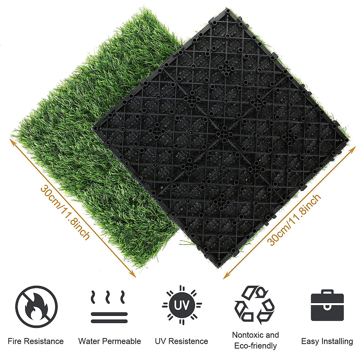 MNKNENG 9 Packs Artificial Grass Turf Tiles for Patio 12x12 Inches Fake Grass for Patio Self-draining Interlocking Grass Tiles for Balcony Backyard Patio Indoor Outdoor Flooring Lawn