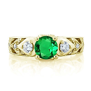 Gem Stone King 18K Yellow Gold Plated Silver Round 6MM Gemstone Birthstone Engagement Ring | Wedding Anniversary Promise Ring For Women | Available In Size 5, 6, 7, 8, 9