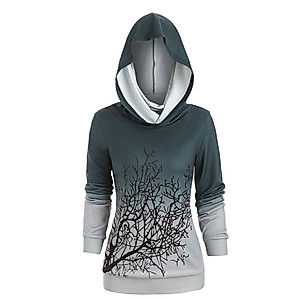 CapsA Women Womens Cowl Neck Tunic Sweatshirt Button Pullover Hoodies Plus Size Halloween Tree Print Convertible Collar Sweatshirt Green