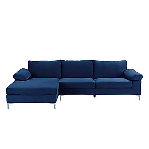 Casa Andrea Milano Modern Large Velvet L-Shape Sectional Sofa, with Extra Wide Chaise Lounge Couch