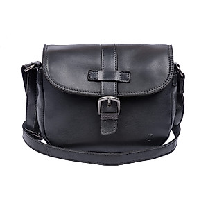 Zinda Genuine Leathers Saddlebag Flap Over Women's Handbag Crossbody Shoulder Sling Multiple Pockets (Black)