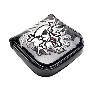 PLUSKER Skull Square Golf Heel Shafted Mallet Putter Cover Magnetic Closure Synthetic Leather Black Golf Club Putters Headcover