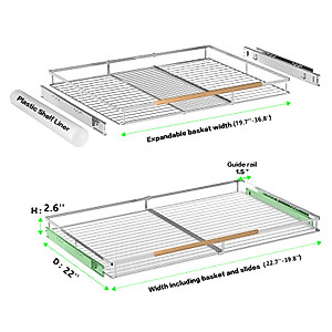 MIYUPTC Large Pull Out Kitchen Cabinet Organizer, 22.7''-39.8''W x 22''D, Heavy Duty Slide Out Pantry Shelves Sliding Drawer Storage for Kitchen, Under Sink, Bathroom, Wardrobe, Steel Metal