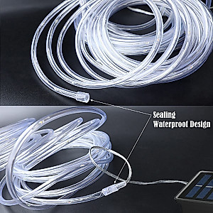 RUICHEN Solar Rope Lights Outdoor String Lights, 16.5 Ft 50 LED Tube Light Waterproof Copper Wire Fairy Lights for Garden Fence Yard Christmas Wedding Party (Cool White)