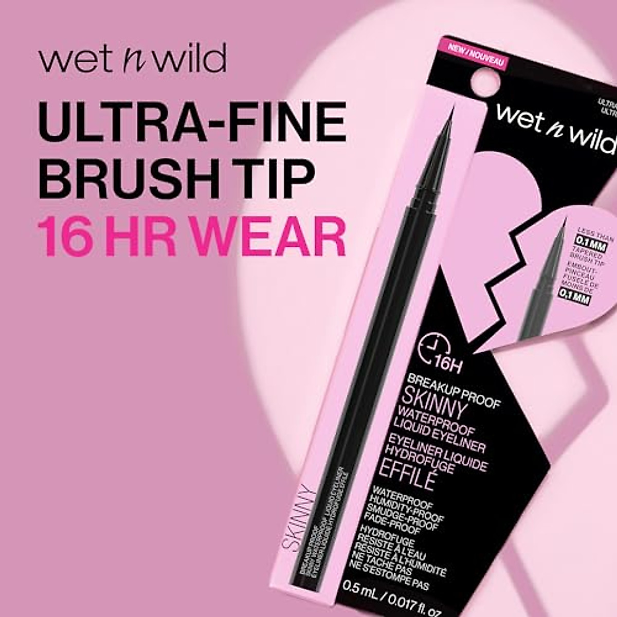 wet n wild Breakup Proof Liquid Eyeliner - Ultra-Fine Brush, Waterproof, Long-Lasting - Cruelty-Free & Vegan - Ultra Black