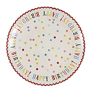 DII Happy Birthday Stoneware Cake Plate, White, 12 inch diameter