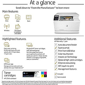 HP Color Laserjet Pro M180nw All-in-One Wireless Color Laser Printer, Mobile Printing & Built-in Ethernet, Works with Alexa (T6B74A)