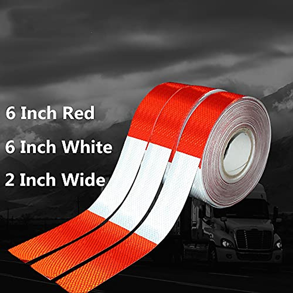 WAENLIR 2 inch x30 Feet Reflective Safety Tape DOT-C2 Waterproof Red and White Adhesive Conspicuity Tape for Trailer, Outdoor, Cars, Trucks