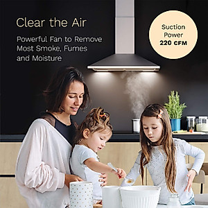 hOmeLabs 30 inch Wall Mount Range Hood Exhaust Fan for Kitchen - Stainless Steel with 3 Suction Speeds, LED Lights and Push Button Controls - Clears Area up to 220 CFM