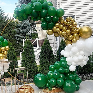 Dark Green White Balloon Garland Arch - 122PCS Dark Green Metallic Gold Balloons Green and Gold Balloons for Forest Birthday Green Gold Graduation Party Decorations