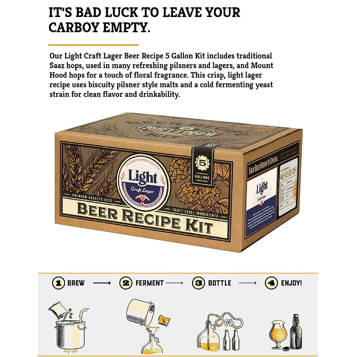 Craft a Brew - Beer Recipe Kit - Light Lager - Home Brewing Ingredient Refill - Beer Making Supplies - Includes Hops, Yeast, Malts, Extracts - 5 Gallons