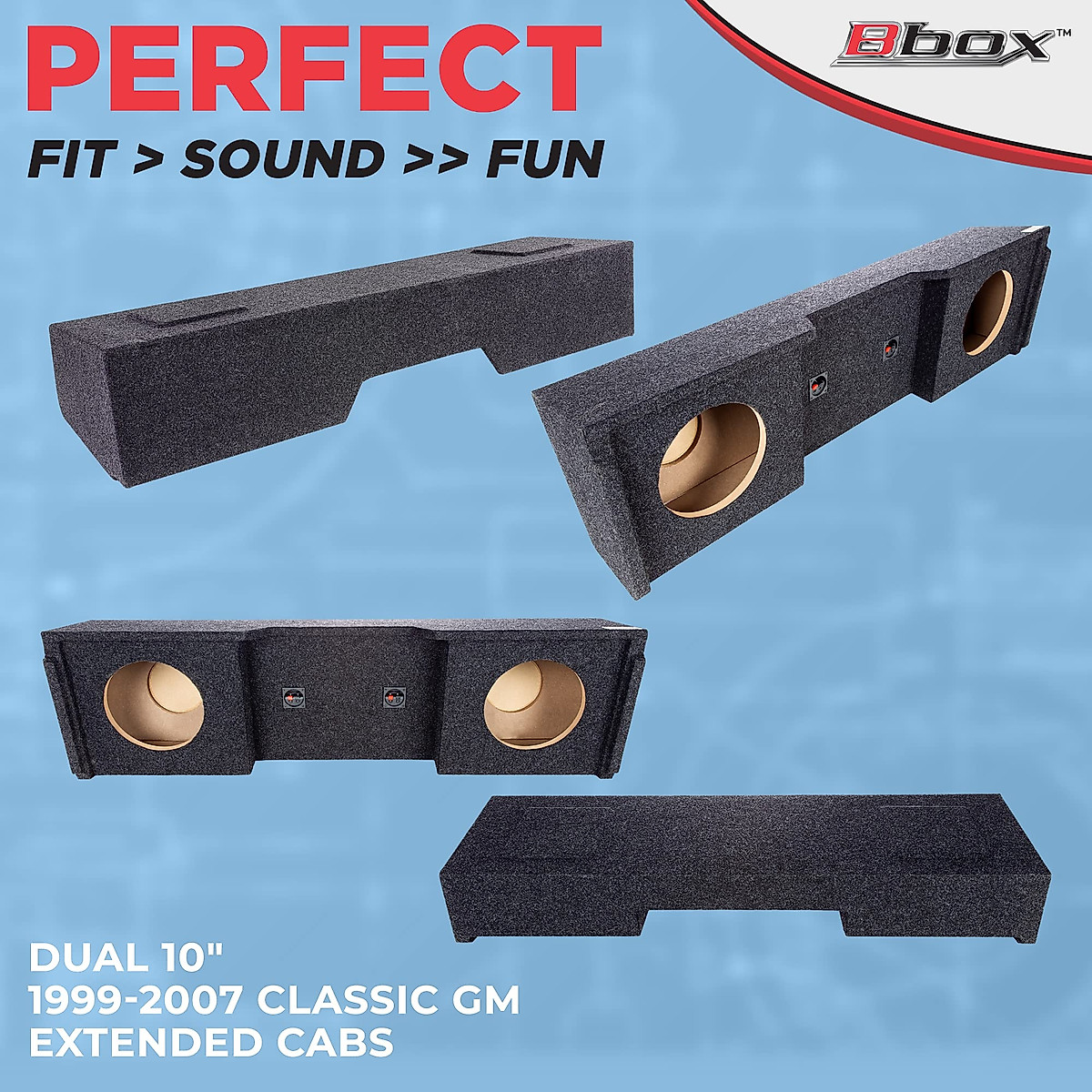 Bbox Dual Sealed 10 Inch Subwoofer Enclosure - Accu-Tuned Subwoofer Box Improves Audio Quality, Sound & Bass - Fits 1999-2007 Chevrolet/GMC Silverado/Sierra Extended Cab,Charcoal