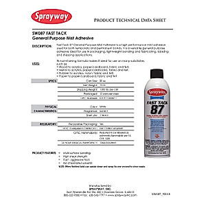 Sprayway SW087-12PK Fast Tack 87 General Purpose Mist Adhesive, 13 oz, Pack of 12