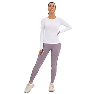 MathCat Workout Shirts for Women Long-Sleeved Athletic Shirt Running Breathable Seamless Yoga Tops White