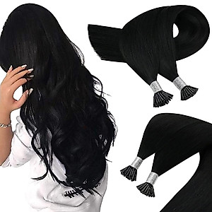 Sunny Hair 22inch I Tip Hair Extensions Human Hair Black Itip Human Hair Extension Jet Black I Tip Hair Extensions Black for Party Itips for Women Tip Hair Extensions Add Length 50G 50S