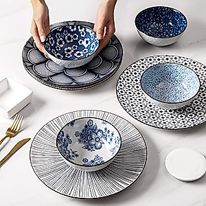 Y YHY Ceramic Bowls, 16 oz Japanese Rice Bowl, Porcelain Cereal Bowls for Kitchen - Nice Choice of Thanksgiving & Christmas Gifts, Blue Bowl Set of 4, Microwave and Dishwasher Safe