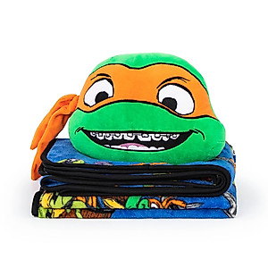 Jay Franco Nickelodeon Teenage Mutant Ninja Turtles Mutant Mayhem Michaelangelo Nogginz Set - 40 x 50 Inch Blanket & Plush Pillow Set, Kids Super Soft 2 Piece Set
