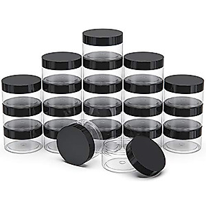 ZAVBE 60 Pack 2oz Plastic Jars with Black Lids BPA Free Small 60 gram Jar Round Clear Refillable storage Slime containers with Airtight Lids for Cosmetics, Sugar Scrub, Body Butters, Beauty Products.