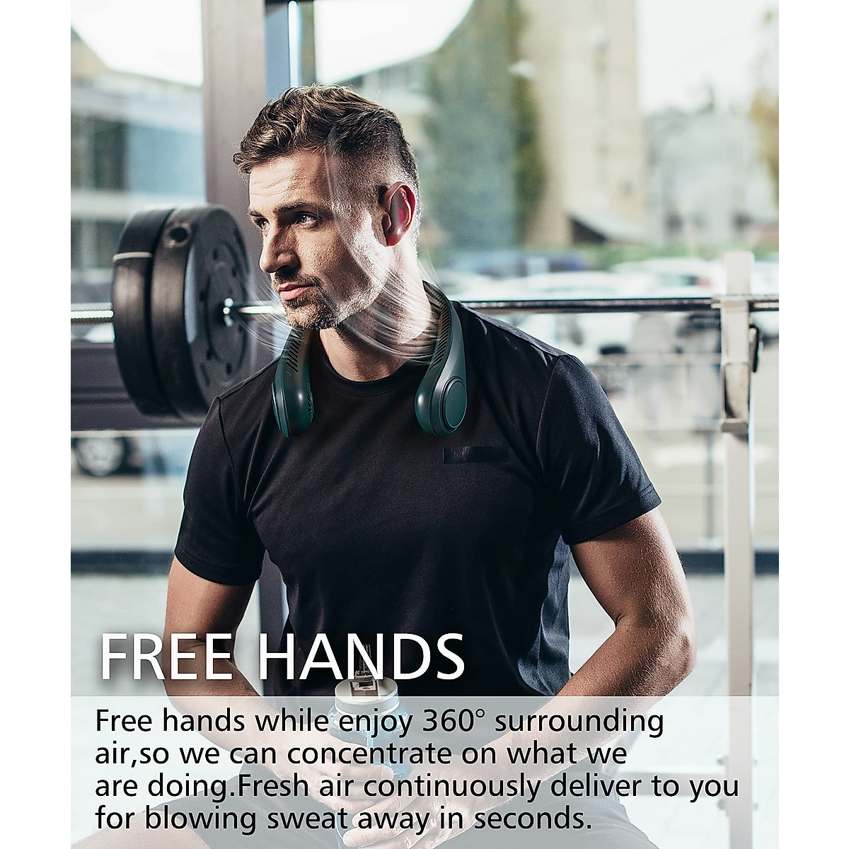 HonHey Personal Neck Fan, Bladeless Portable Neck Fan with 5000mAh Rechargeable Battery Operated and 3 Adjustable Speed, Adjustable Hands Free Fan, 360°Wearable Fan for Working/Outdoor/Travelling (GREEN)