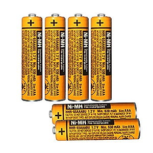 6 Pack HHR-65AAABU NI-MH Rechargeable Batteries 1.2V 630mAh AAA Battery for Panasonic Cordless Telephone Batteries