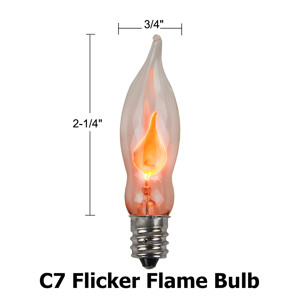 Creative Hobbies® A101 Flicker Flame Light Bulb -3 Watt, 130 Volt, E12 Candelabra Base, Flame Shaped, Nickel Plated Base,- Dances with a Flickering Orange Glow - Box of 5 Bulbs