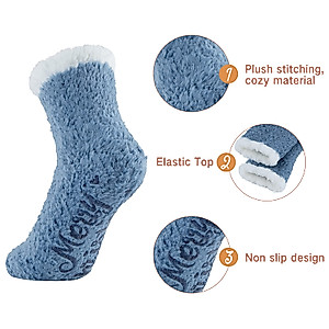 Century Star Womens Fuzzy Socks with Grips Hospital Socks Non Slip Slipper Socks Athletic Fluffy Cozy Gripper Yoga Pilates Socks for Christmas 5 Pairs Mixed Color