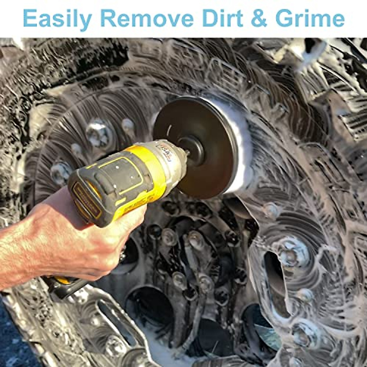 ProSMF Drill Brush Set Car Detailing - Scrub Brush for Drill - Power Scrubber Drill Brush Attachments - Tires - Wheel - Rim - Glass - Carpet - Upholstery - Automotive - Detail - Soft White Bristles