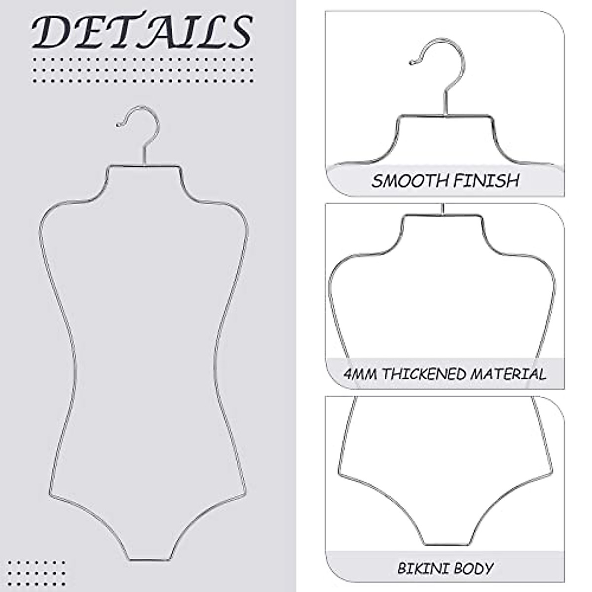 Lingerie Hangers Body Shape Display Hangers Metal Wire Bathing Suit Hangers Bikini Swimwear Hanging Rack Swimsuit Hanger for Bra Boutique Closet(Silver, 10 Pack)