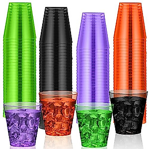 Sunnyray Halloween Plastic Shot Glasses Bulk 2 oz Clear Hard Plastic Disposable Cups Colorful Small Tasting Cups Disposable for Wine Whiskey Food Halloween Party Drinking Supplies (Classic,100 Pcs)