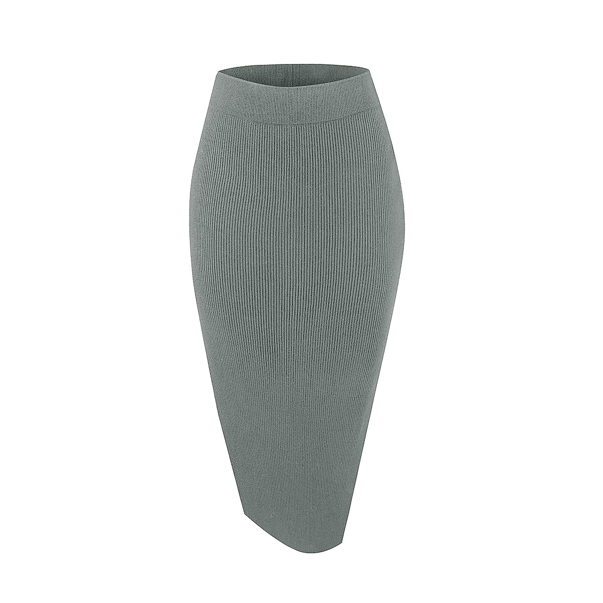 Urban CoCo Women's Elastic Waist Knitted Split Tube Pencil Midi Skirt (S, Deep Grey)