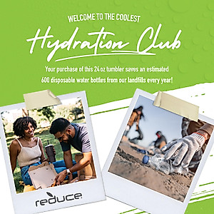 REDUCE Cold1 24 oz Tumbler with Lid and Straw - Dual-Wall Vacuum Insulated Stainless Steel Tumbler - Keeps Drinks Cold up to 24 Hours - Inner Ounce Markings to Track Hydration - OG Sand