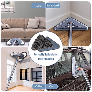 85 Inch Wall Cleaner Mop with Long Handle,Baseboard Cleaner Tool 360° Rotatable with Extension Pole 39" to 85",6 Replacement Microfiber Mop Pads,Wall Mop for Wall Washer Cleaning Ceiling Window Floor