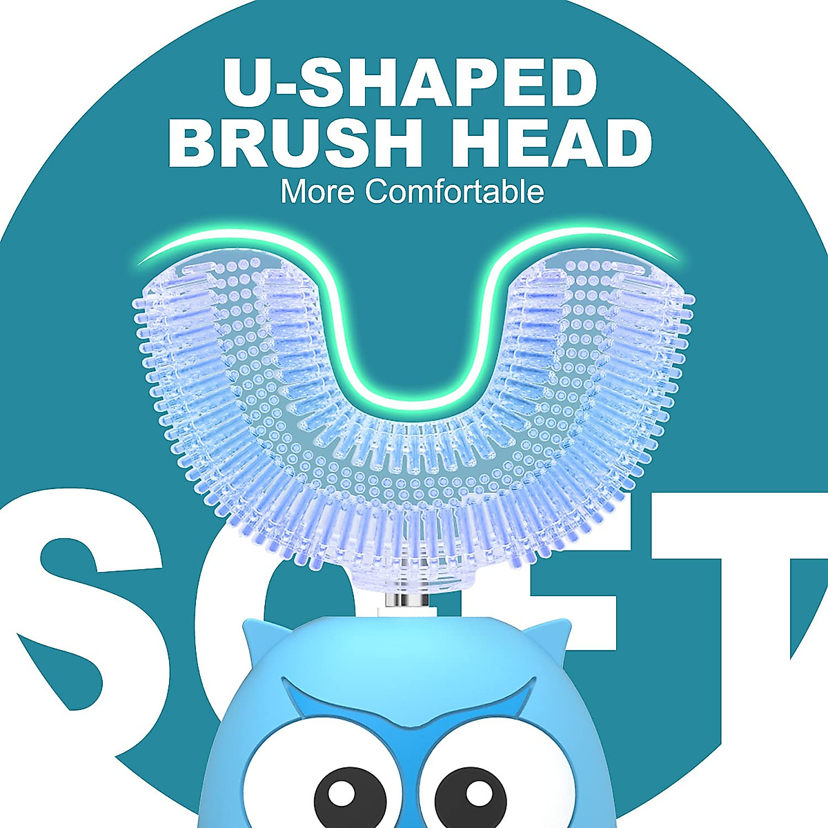 FLINEVE Kids U Shaped Electric Toothbrush, Ultrasonic Automatic Whitening Massage Toothbrush for Kids with 3 Cleaning Modes,Cute Cartoon Children's Toothbrush.(Color:Blue Size:7-15 Years)