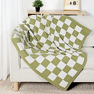 Xinyonxin Checkered Blanket Soft Lightweight Fuzzy Checkered Throw Blanket Fluffy Reversible Microfiber Checkerboard Blanket Warm Cozy Decor for Home Bed Couch (Sage Green, 50''x60'')