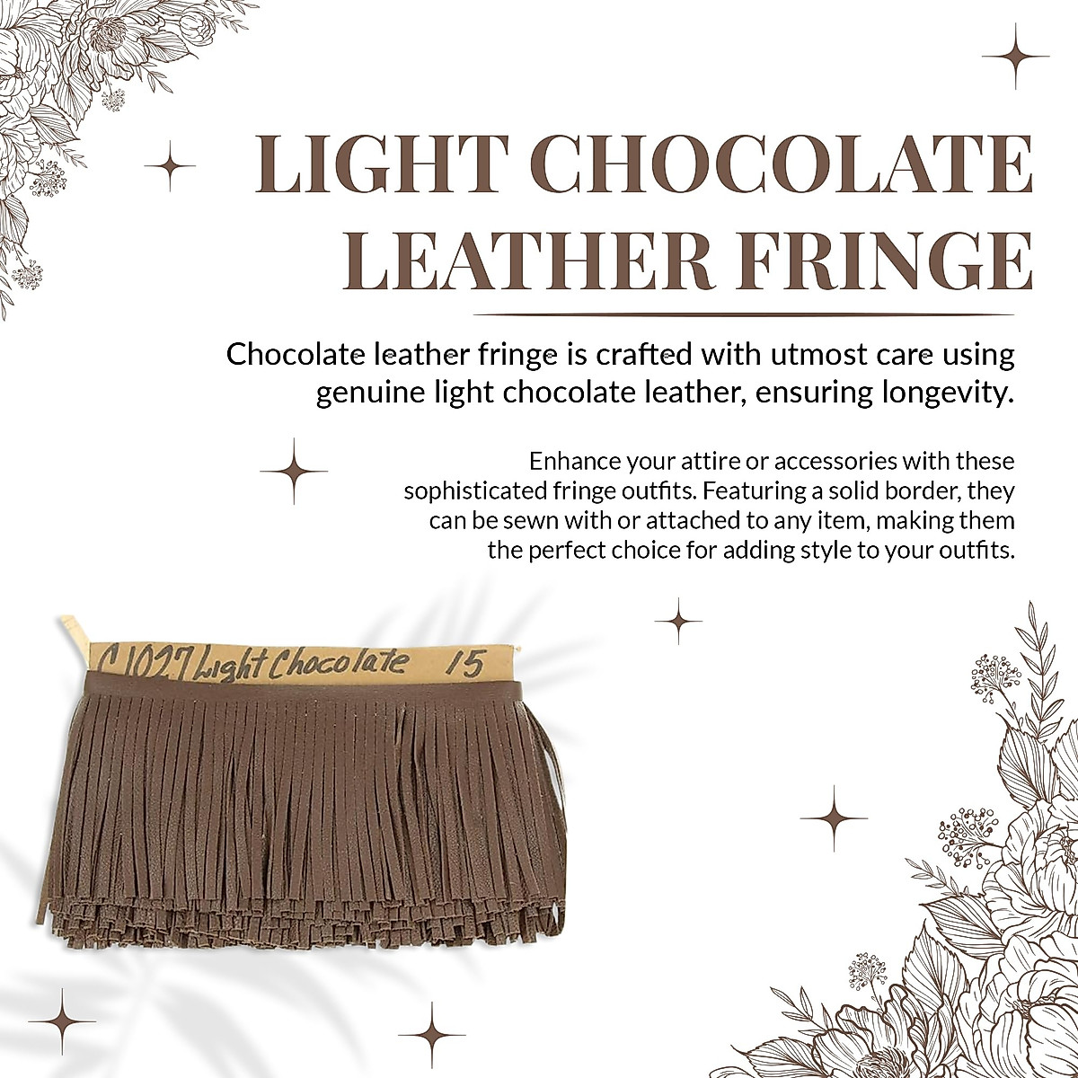 HHH Design Light Chocolate Leather Fringe | Leather Fringes are Designed for A Customizable Fit | Fringe Embellishment for Purses, Jackets or Other Accessories | Leather Fringe Outfits for Women