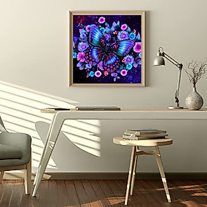Diamond Painting Kits for Adults Beginners -Diamond Art Kits for Home Wall Decor - DIY 5D Round Full Drill Butterfly & Flowers Picture Arts Craft - Includes Diamond Dotz and Gem Art 13.8x13.8 inch
