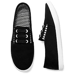 kufeiti Women’s Canvas Slip On Shoes Sneakers for Women Fashion Comfortable White Black Elastic Sneakers for Women(Black, US10)