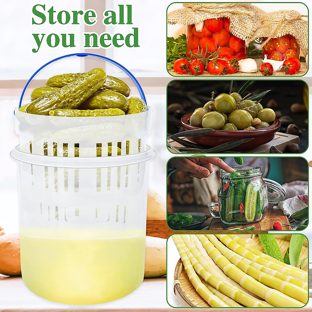 2 Pcs Pickle Jar with Strainer,45 oz Large Pickle Jar Container Leak Proof and Lock It Lid,Jalapeno Container Pickled Food Container for Olive Gherkin Dill Sliced Pickles