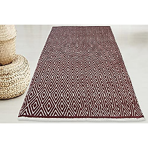 Chardin home 100% Cotton Diamond 3x5 Area Rug Fully Reversible, Machine Washable, Brick Red-Ivory