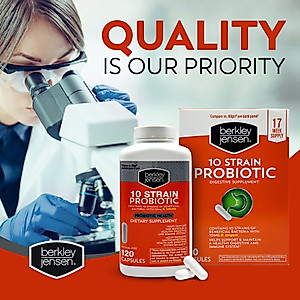 Berkley Jensen Natural 10 Strain Probiotic Supplement Capsules with 10mg B. Longum, Loaded with Live Strains & Beneficial Gut Flora, for Digestive & Immune Health - 17-Week Supply, 120 Ct