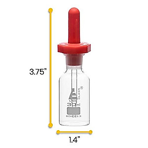 EISCO Dropping Bottle, 30ml (1oz) - Borosilicate 3.3 Glass - Eye Dropper Pipette and Dust Proof Rubber Bulb - Octagonal, Non-Screw Top