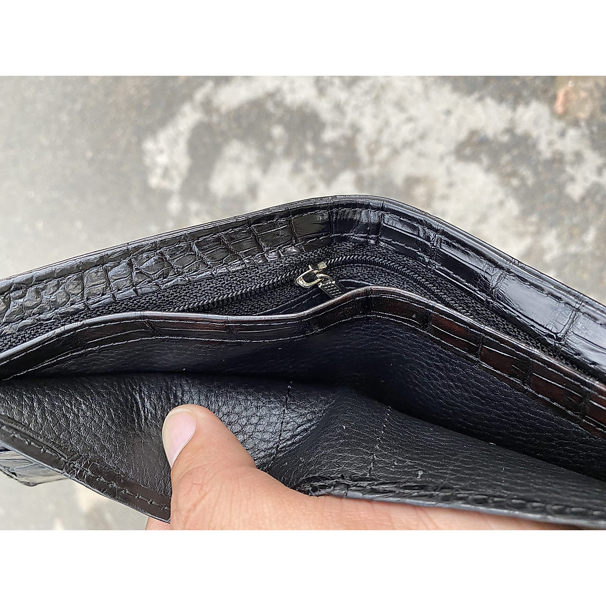 Viet Nam Black Double Side Genuine Real Alligator Hornback Leather Bi-fold Men's Wallet ,Handmade Crocodile Leather Wallet Men, XL
