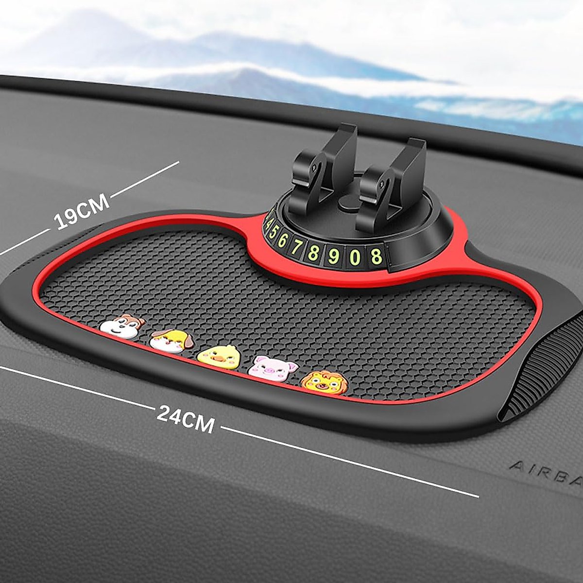 AIIONP Anti-Slip Dashboard Mount for Smartphones, 360 Rotation, Temporary Parking Number Material, Non-Slip, Compatible with Most Smartphones
